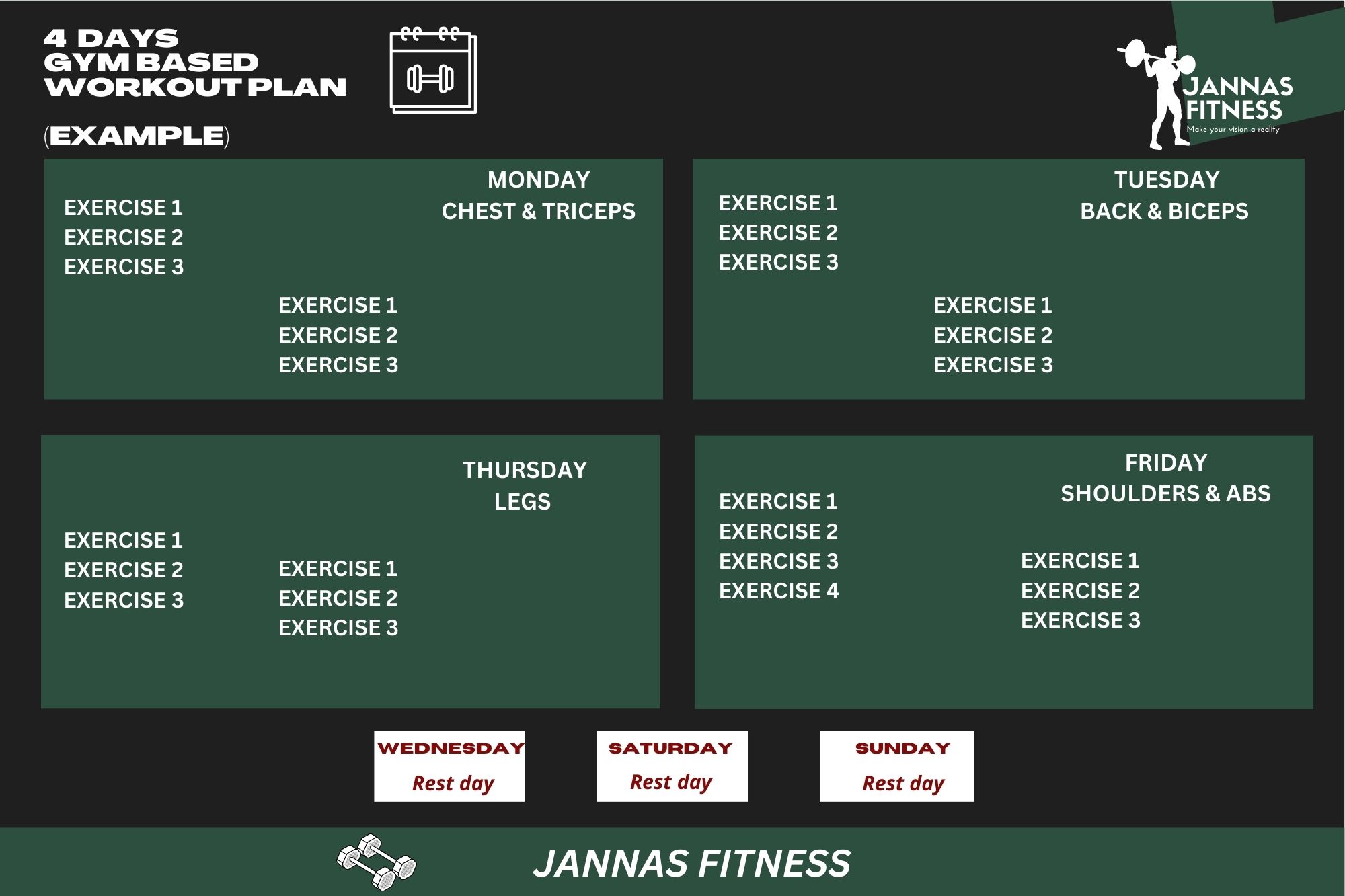 4 Day - Gym Workout Plan - Jannas Fitness